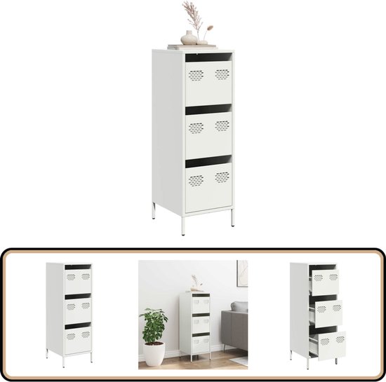 vidaXL Hoge kast - Wit - 3 lades - Staal Hoge Kast - Metalen Kast ...