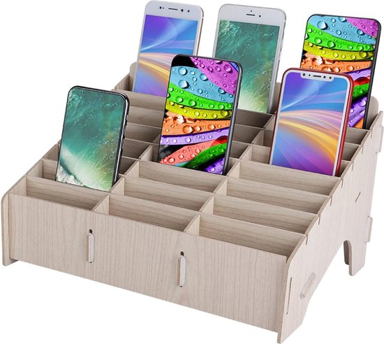 Opbergbox 24 vakken houten mobiele telefoon opbergdoos - bureau ...