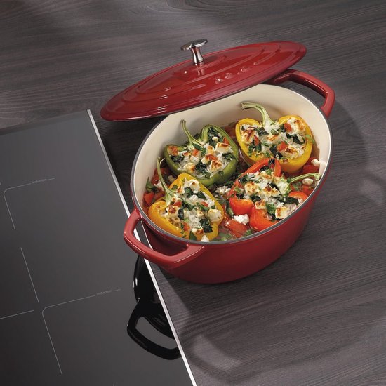 Cocotte ovale en fonte 4 litres - Compatible induction et cuisson du pain - Émaillée... | bol