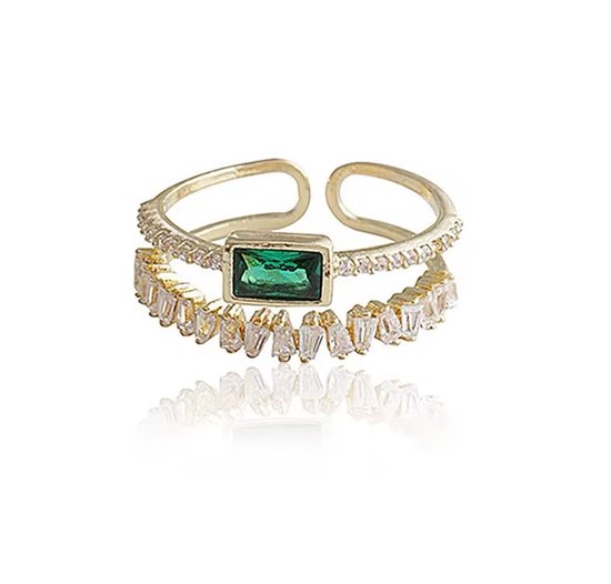 Luxe Dames Ring - Lichtgroen - Dubbellaagse Zirkoon Ring - Goud Kleur ...