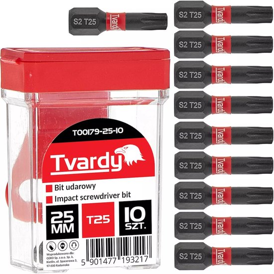 Tvardy Impact bit T25 - 25mm - S2 staal - magnetische tip - set van 10 ...