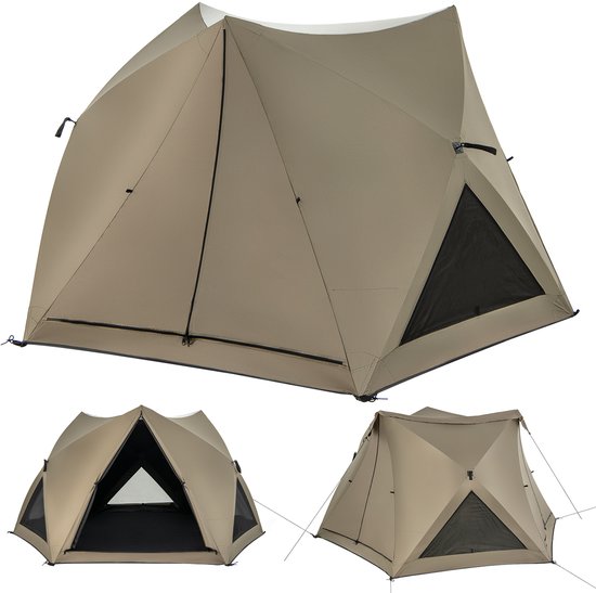 COSTWAY Pop-up tent voor 4-6 personen, campingtent met overkapping ...