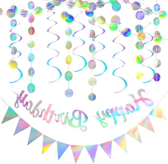 Happy Birthday Banner 3m Triangle Banner Bunting 4m Hanging Iridescent ...