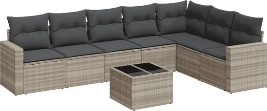 vidaXL Loungeset 8-delig - Lichtgrijs - Inclusief kussens | bol