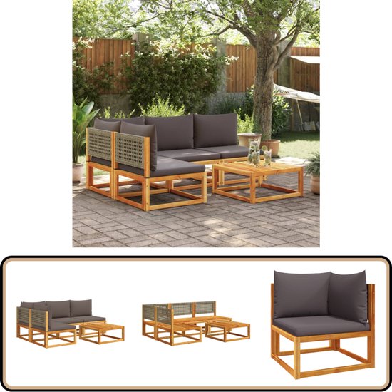 vidaXL Loungeset - 5-delig - Acaciahout - Grijs Loungeset - Tuinmeubels ...