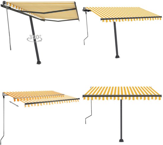 vidaXL Luifel vrijstaand automatisch 300x250 cm geel en wit ...