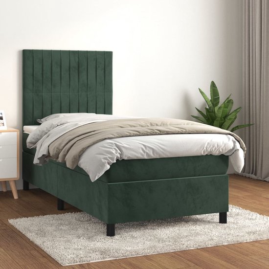 vidaXL Boxspring Fluweel Donkergroen 90x190 cm Boxspringbed - Fluweel ...