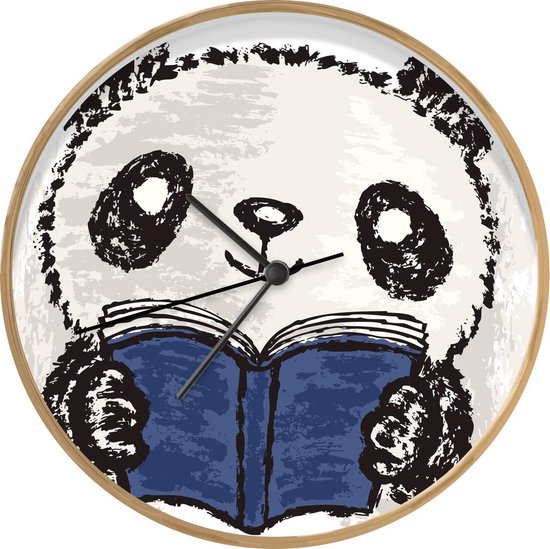 Klok Panda's Illustratie Ø 30 cm - Illustratie van een lezende panda ...