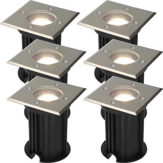 6x HOFTRONIC Ramsay - LED Grondspots voor buiten - Vierkant - RVS ...