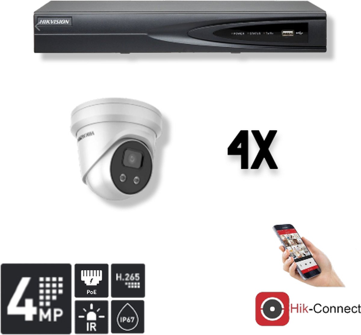 Hikvision. Full HD 4 Megapixel IP camerabewaking set 4x Eyeball | bol