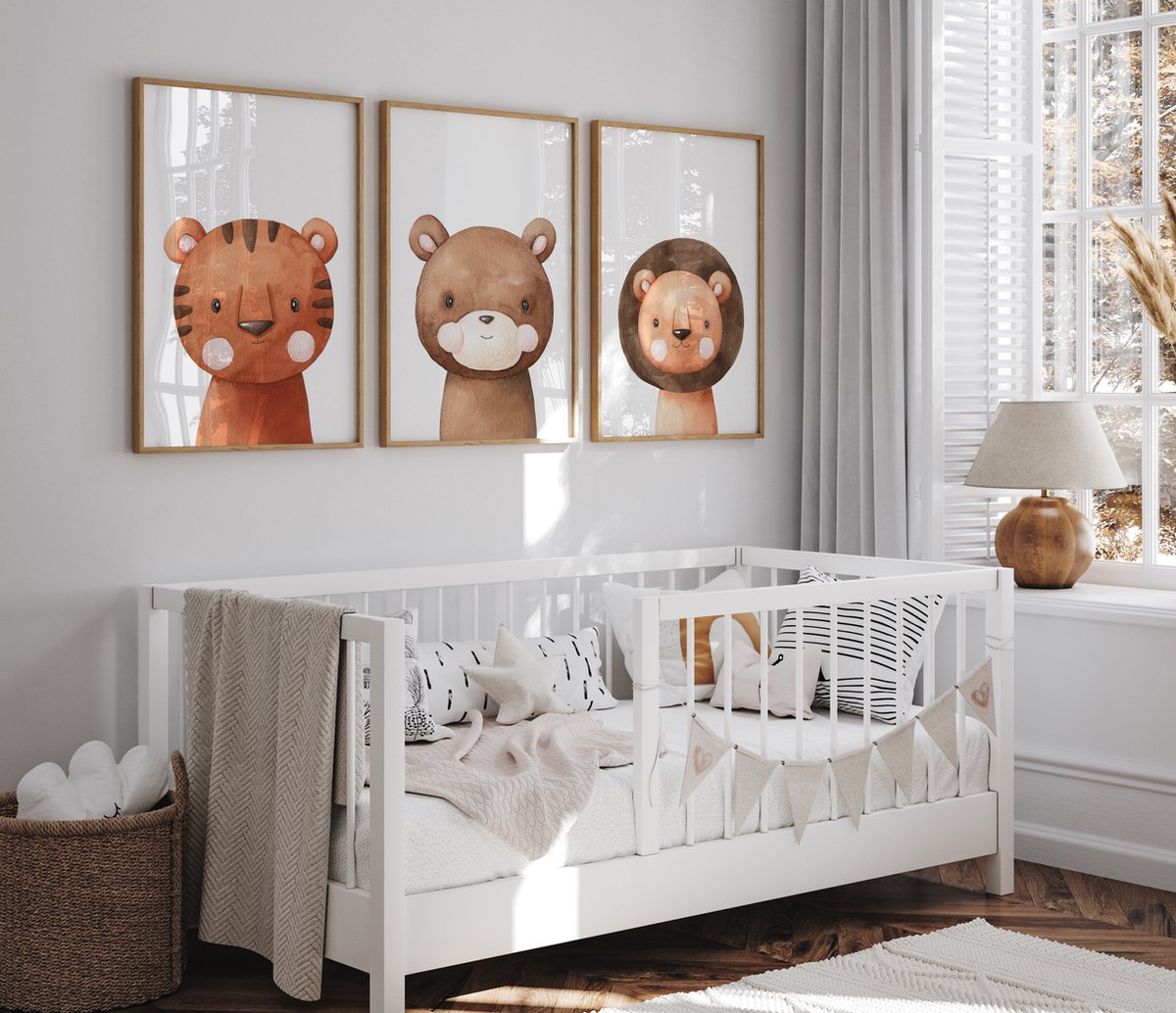 Kinderkamer Poster Set - 3 stuks - 50x70 cm - Beer - Leeuw - Tijger ...