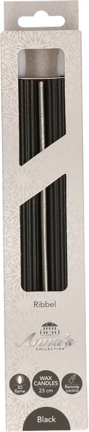 Anna's Collection Led kaarsen/dinerkaarsen - 2x - zwart - ribbel - 23 ...