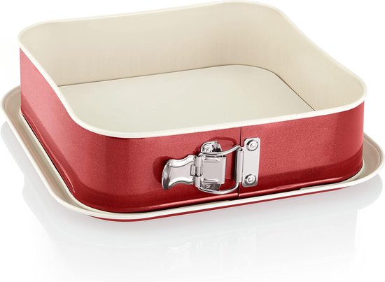 Springvorm, vierkante bakvorm 24x24 cm, rood-crème, met lekbescherming ...