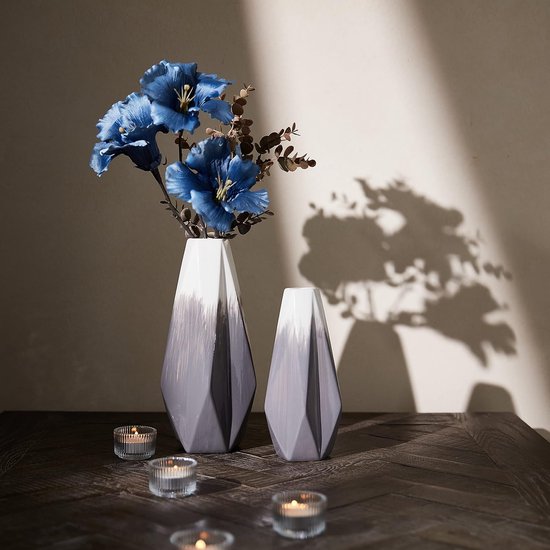 White Ceramic Flower Vase with Hemp Rope Design for Living Room, Office ...