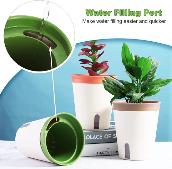 Set van 3 ronde bloempotten voor automatisch water geven met ...