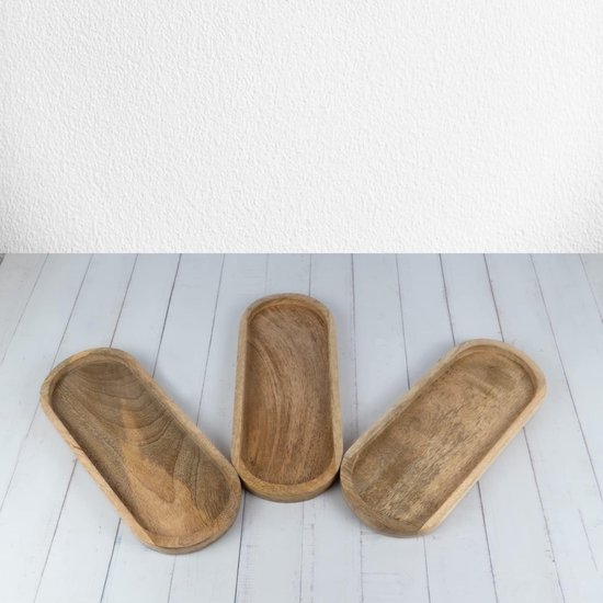 Houten ovale dienbladenset van 3, ideaal voor voedselhouders/BBQ ...