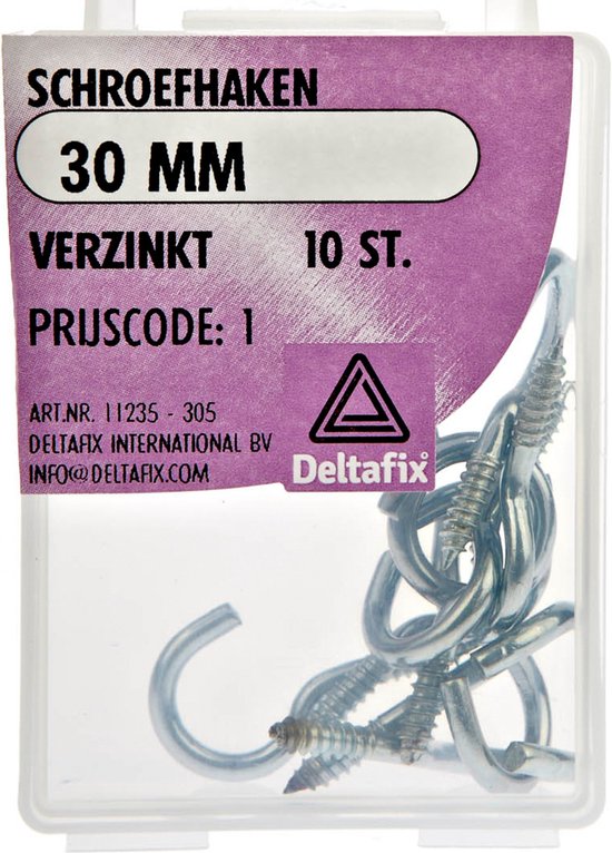 Deltafix Schroefhaak - open oog - verzinkt - 30 mm - set van 10 stuks | bol