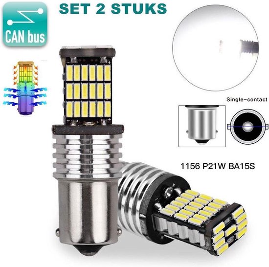 BA15S P21W 1156 ( SET 2 STUKS ) CANbus geschikt 12V 9 Watt Ultra Felle Helder wit LED... | bol