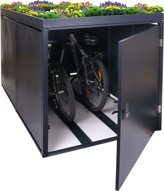 Cosmo Casa Fietsgarage voor 2 personen met plantenbak - Fietsenbox ...