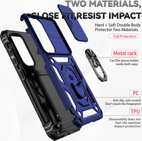 Hoesje Geschikt Voor Samsung Galaxy S23 FE hoesje Blauw met Ring Houder en camera... | bol