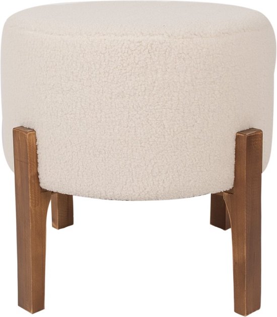 Poef Ø 45x45 cm Beige Hout Textiel Rond Voetenbankje | bol