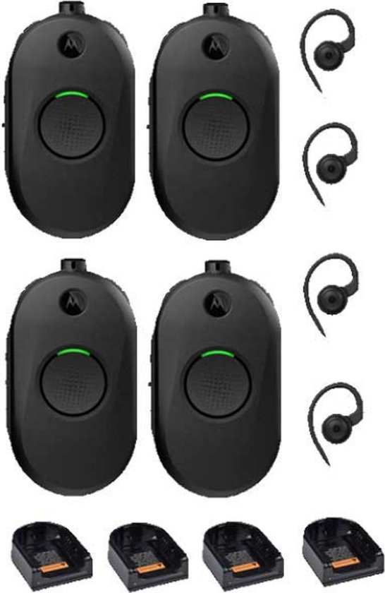Set van 4 Motorola CLP446E Mini Portofoons met oortje en tafel lader | bol