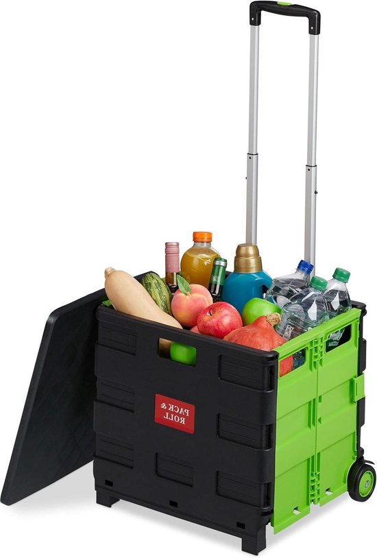 Inklapbare boodschappentrolley met telescopisch handvat en 2 wielen ...