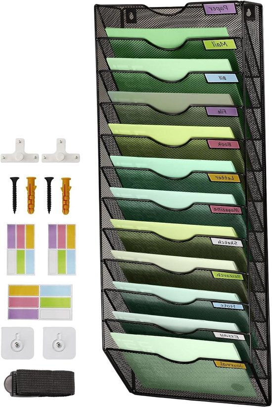Vertical Wall File Organizer with 12 Tiers - Mesh Hanging File Holder ...
