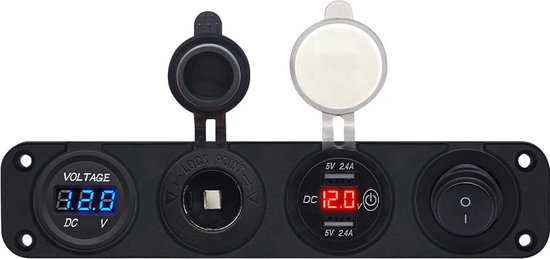 ProRide 12V USB Autolader 2 Poorten - 5V/2.4A - Voltmeter, Schakelaar ...