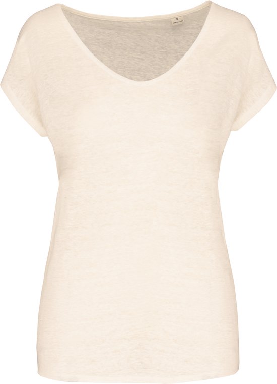 Native Spirit Linnen dames-t-shirt V-hals NS321 - Ivory - XL | bol