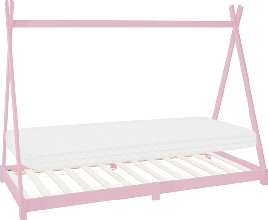 Kinderbed Tipi 90x200 cm roze van grenenhout incl. matras H-10cm houten ...