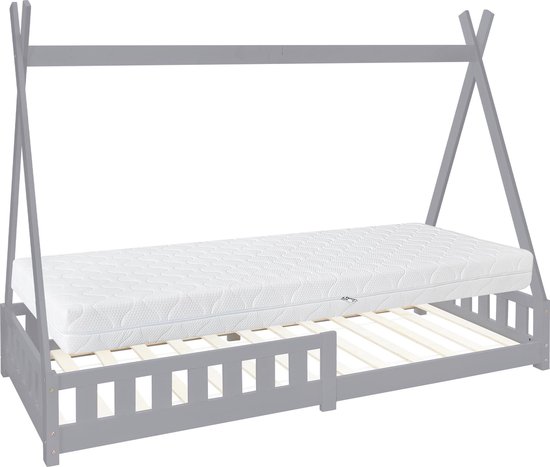 Kinderbed Tipi 90x200 cm lichtgrijs gemaakt van dennenhout incl. matras ...