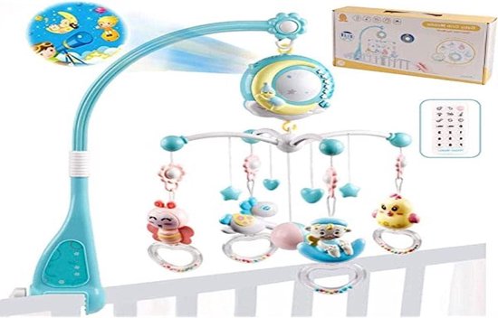 360-graden draaibare muzikale wieg mobiel met verlichting en projectie ...