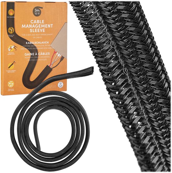 Cable Sleeve : self-Closing Black Cable Tidy Sleeve for Better Desk ...