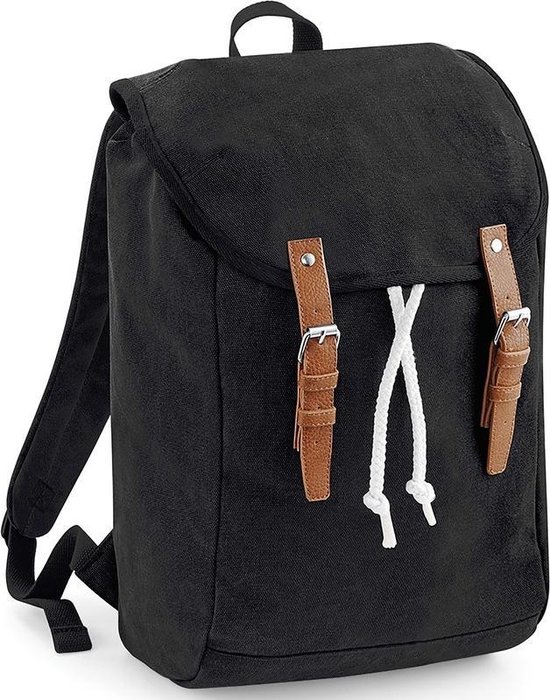Vintage rugzak/rugtas canvas zwart 45 cm - A4-formaat - Schooltas ...