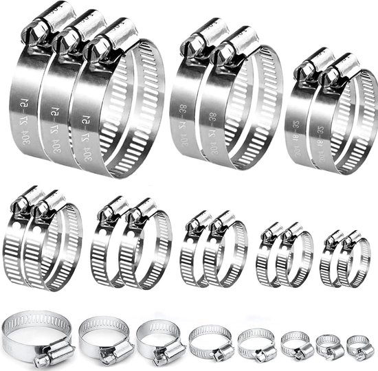 Slangklemmen set van 90 stuks - 304 roestvrij staal - verstelbare ...