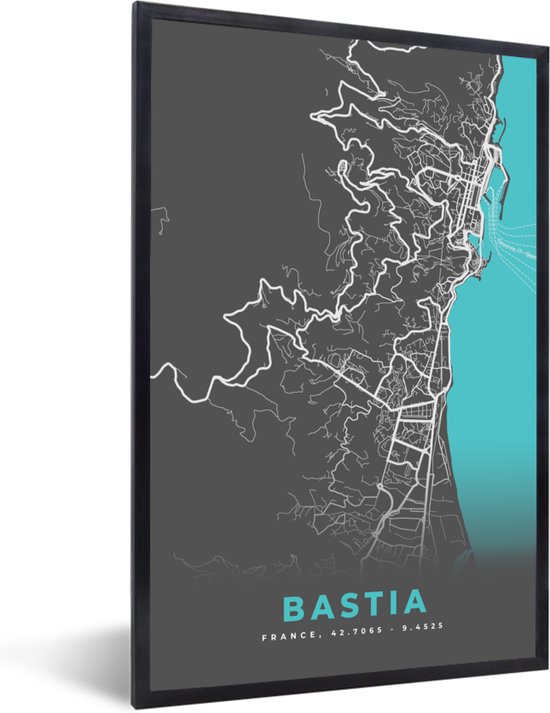 Fotolijst incl. Poster - Kaart - Bastia - Plattegrond - Plattegrond ...
