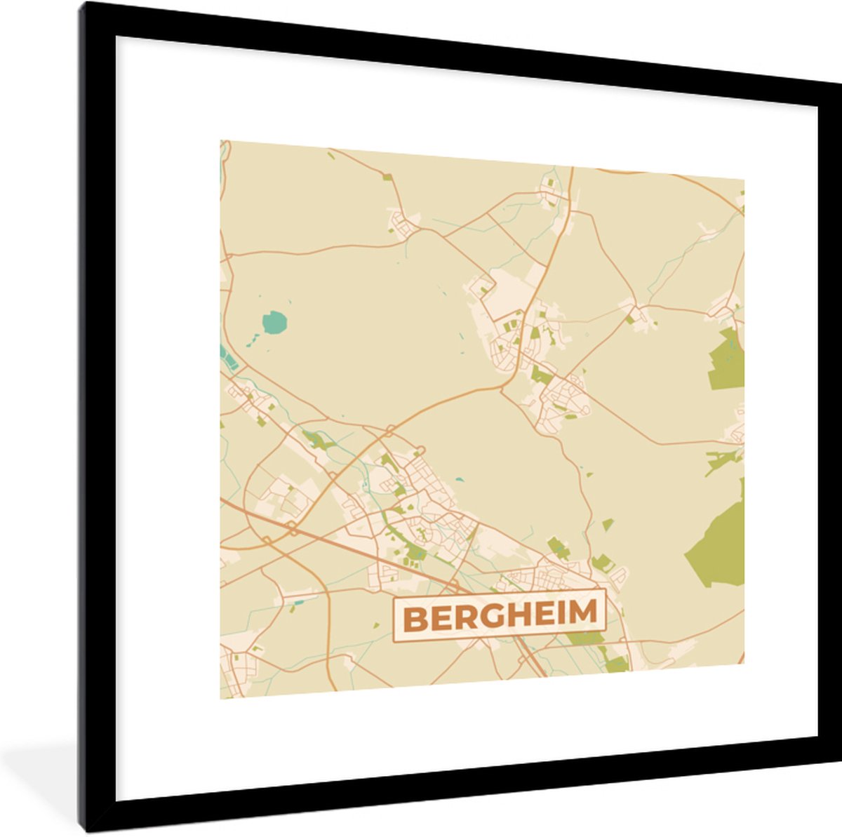 Fotolijst incl. Poster - Plattegrond - Bergheim - Vintage - Kaart ...