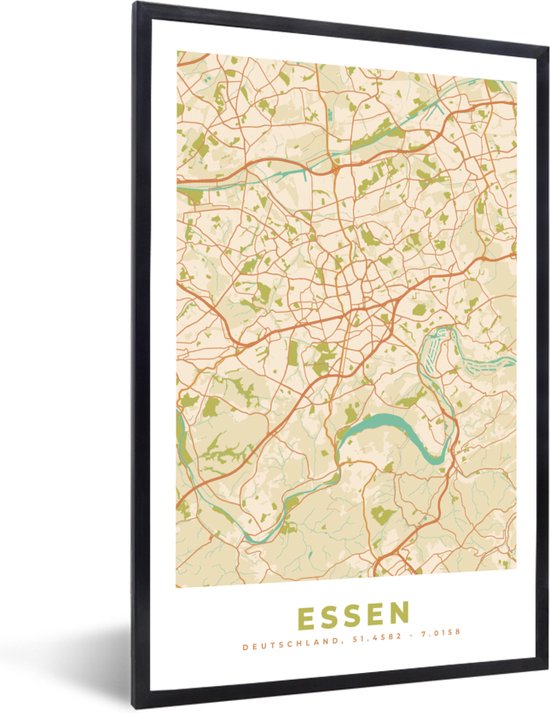 Fotolijst incl. Poster - Plattegrond - Essen - Vintage - Kaart ...