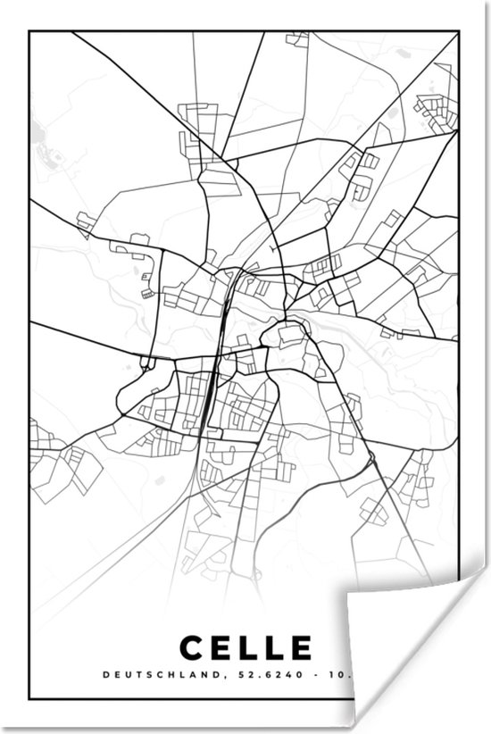 Poster Plattegrond - Stadskaart - Celle - Kaart - 80x120 cm | bol.com