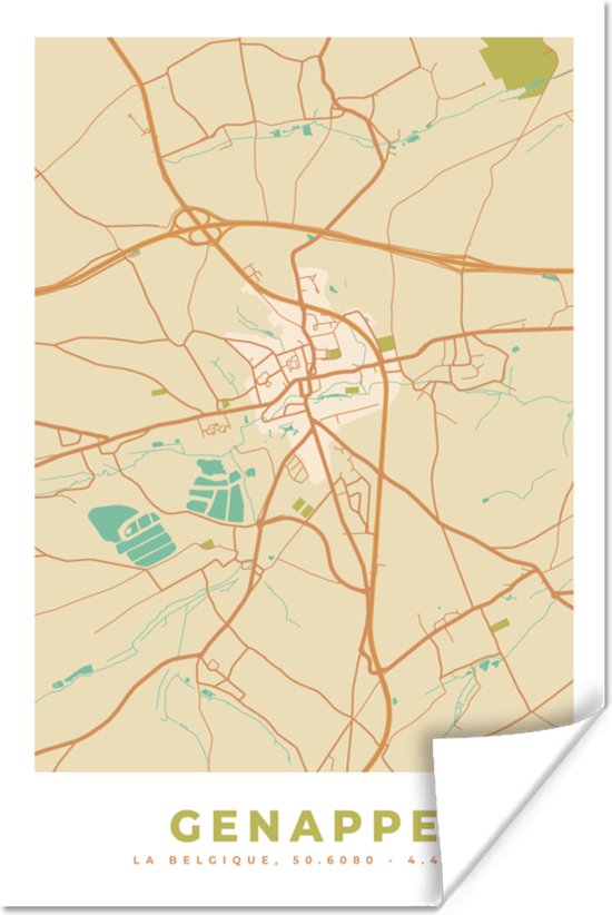 Poster Kaart - Vintage - Plattegrond - Stadskaart - België - Genappe ...