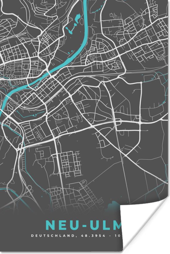 Poster Plattegrond – Neu Ulm– Blauw – Stadskaart – Kaart - Duitsland ...