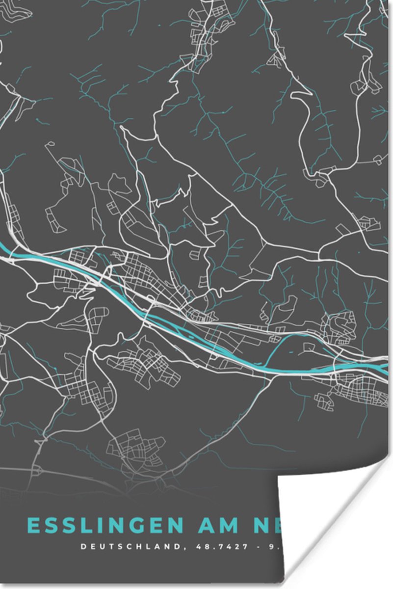 Poster Blauw – Duitsland – Plattegrond – Stadskaart – Kaart – Esslingen ...