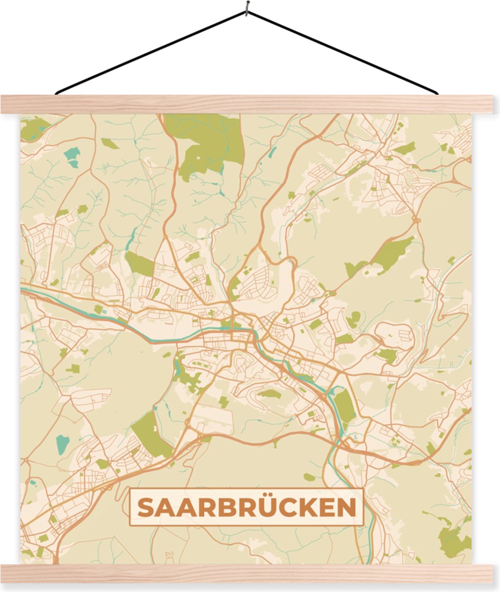 Schoolplaat - Saarbrücken - Plattegrond - Vintage - Stadskaart - Kaart ...