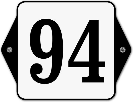 Huisnummerbord klassiek - huisnummer 94 - 16 x 12 cm - wit - schroeven ...