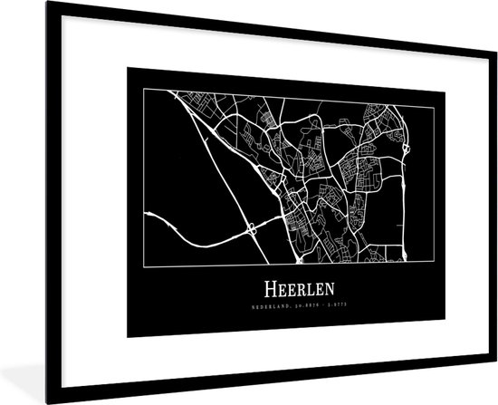 Fotolijst incl. Poster - Stadskaart - Heerlen - Kaart - Plattegrond - 90x60 cm -... | bol