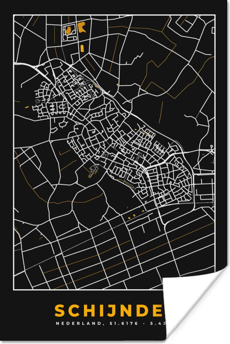 Poster Kaart - Black & gold - Stadskaart - Schijndel - Plattegrond ...