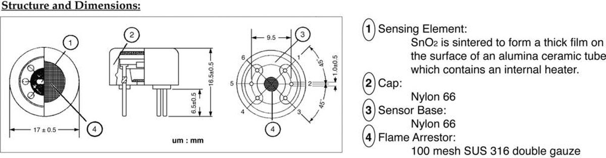 Figaro Gassensor TGS-822 Geschikt voor gas: Koolmonoxide, Ammoniak ...