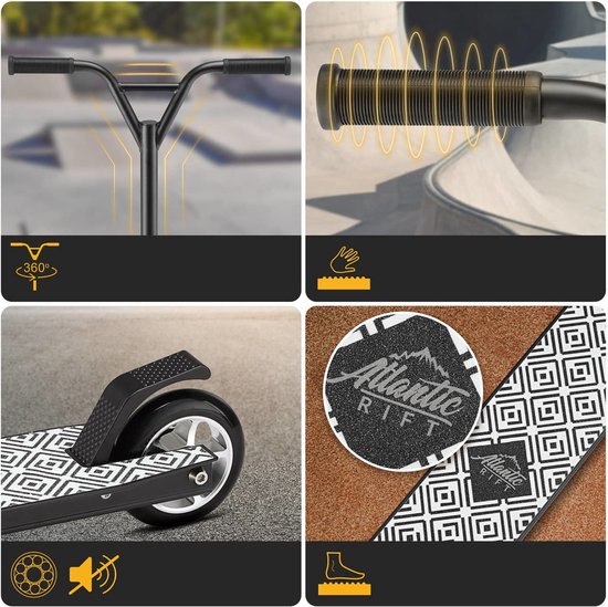 Sportana Stunt Step - 100mm PU Wielen 360° Stuur ABEC 9 – Zwart Wit ...