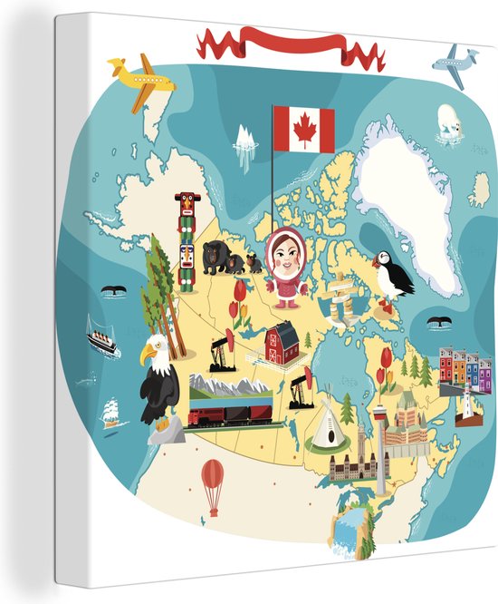 Canvas Schilderij Illustraties op een kaart van Canada - 20x20 cm ...